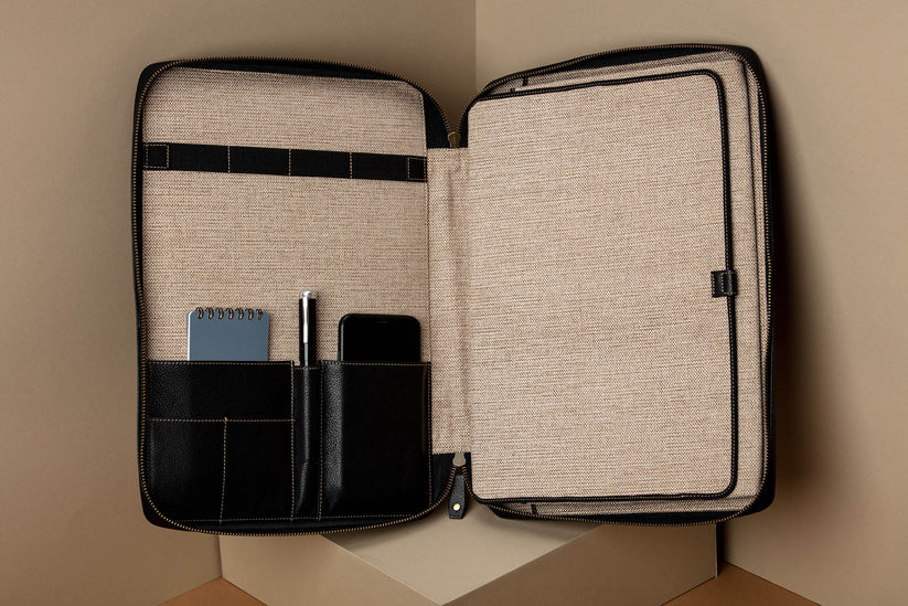 Leather Portfolio Case with Handle – Out of the Factory
